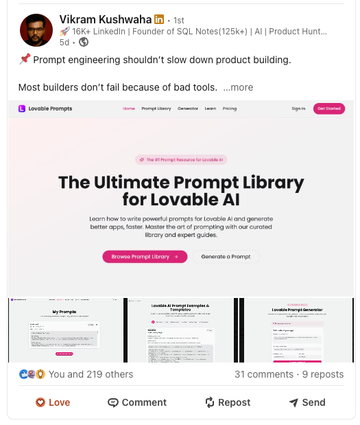 Lovable Prompts | The Only Prompt Generator with Built-in Distribution